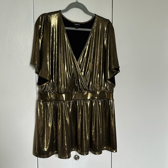 torrid | Tops | Torrid Liquid Metal Gold Surplice Peplum Top Near New ...